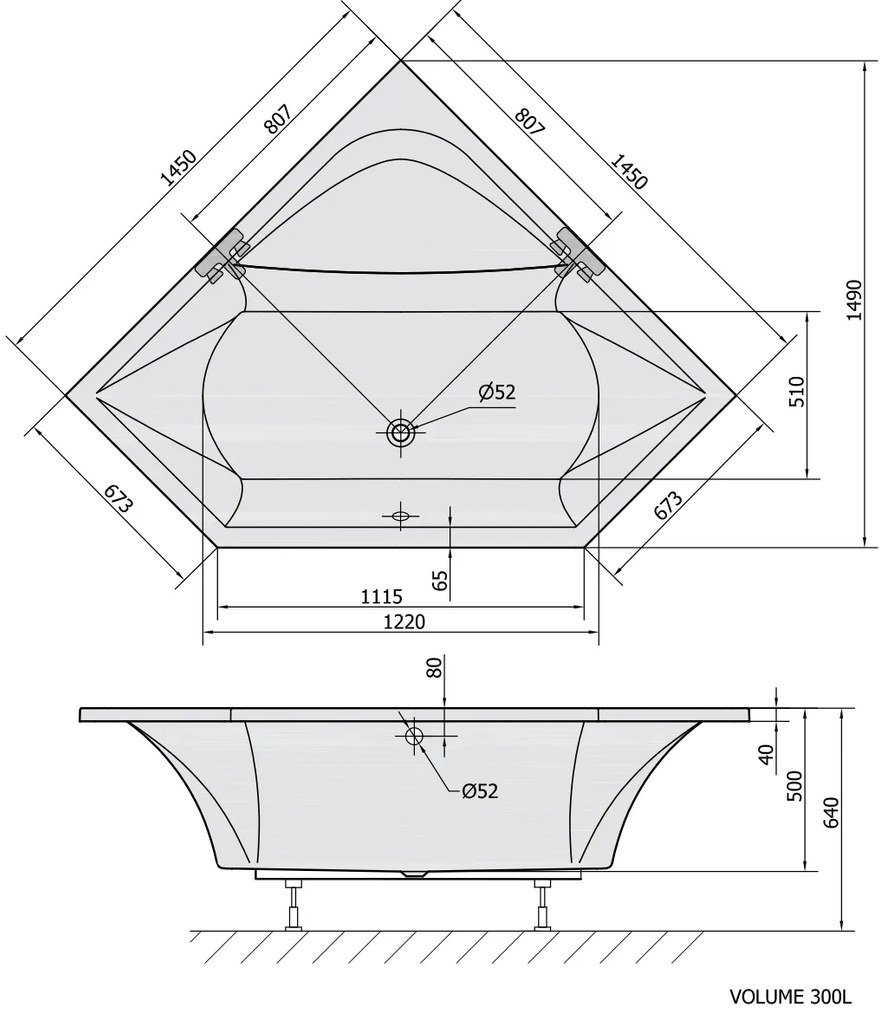 Polysan FLOSS rohová vana s konstrukcí 145x145x50cm, bílá, 98711