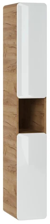Koupelnová závěsná skříňka vysoká Aruba 805 2D dub craft zlatý/bílý lesk