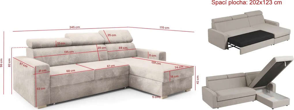 Rohová rozkládací sedací souprava do L MOKKA, 236 cm, s úložným prostorem Roh pohovky: Levý roh, Barva látky Kronos: Tmavě modrá (Kronos 09)