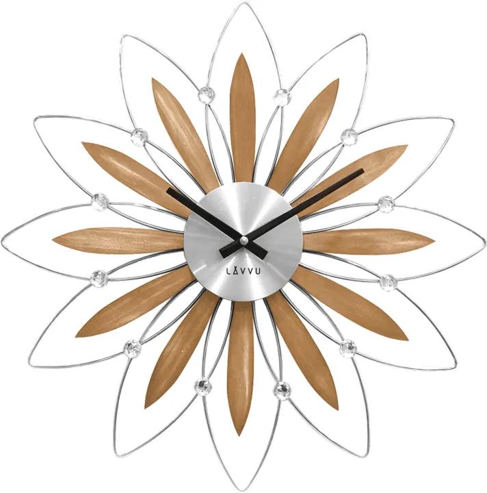 Designové paprskovité dřevěné stříbrné hodiny LAVVU CRYSTAL Flower LCT1112