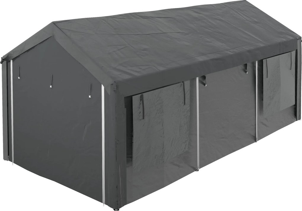 Outsunny Carport, přibližně 6 x 3 m party stan, nastavitelná výška garáže pro auto, přístřešek s 4 síťovanými okny a 4 dveřmi, pro auto a dodávku, oce