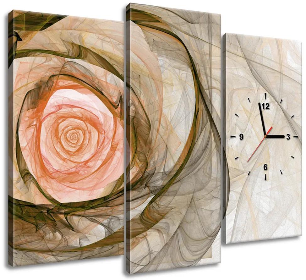 Gario Obraz s hodinami Nádherná růže fraktál - 3 dílný Rozměry: 90 x 30 cm