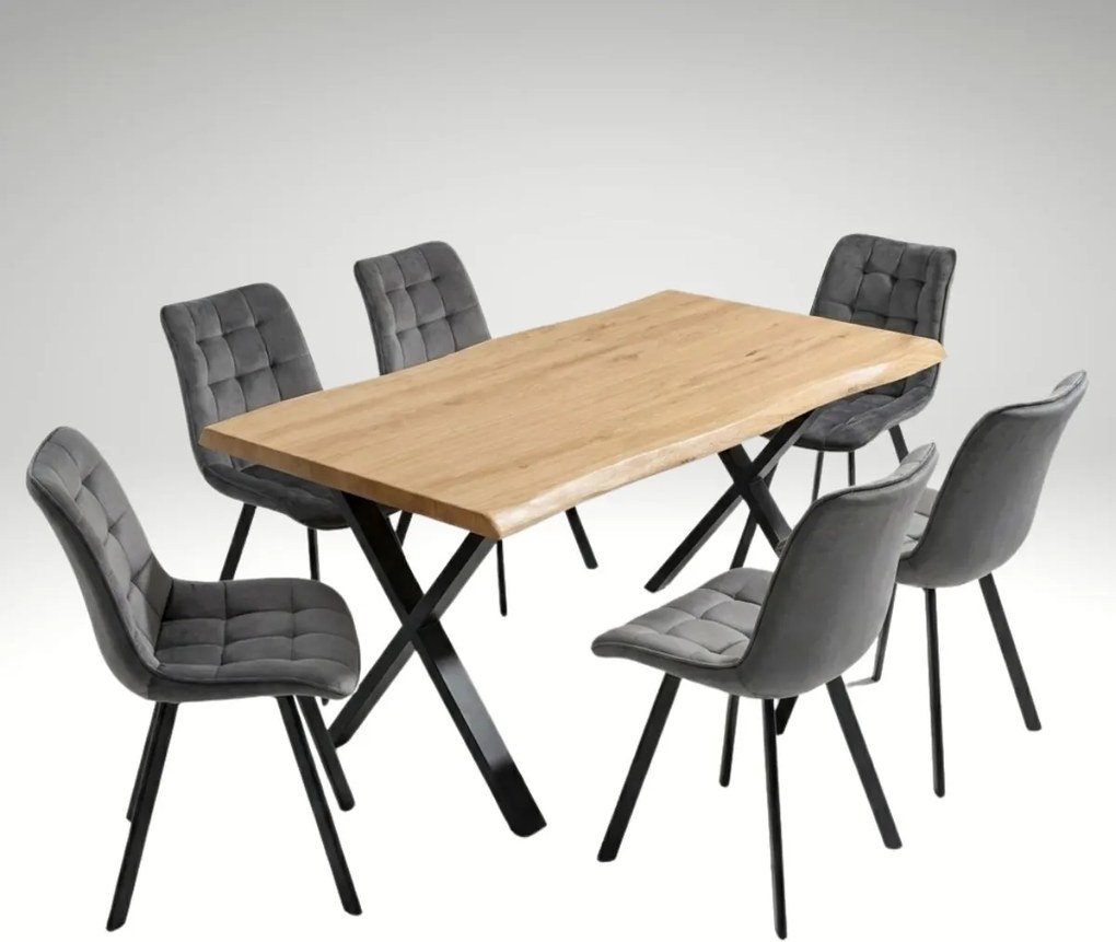 Vikio Jídelní set pro 6 osob 160x90 cm dub noha X šedá židle VJS236-6S-S
