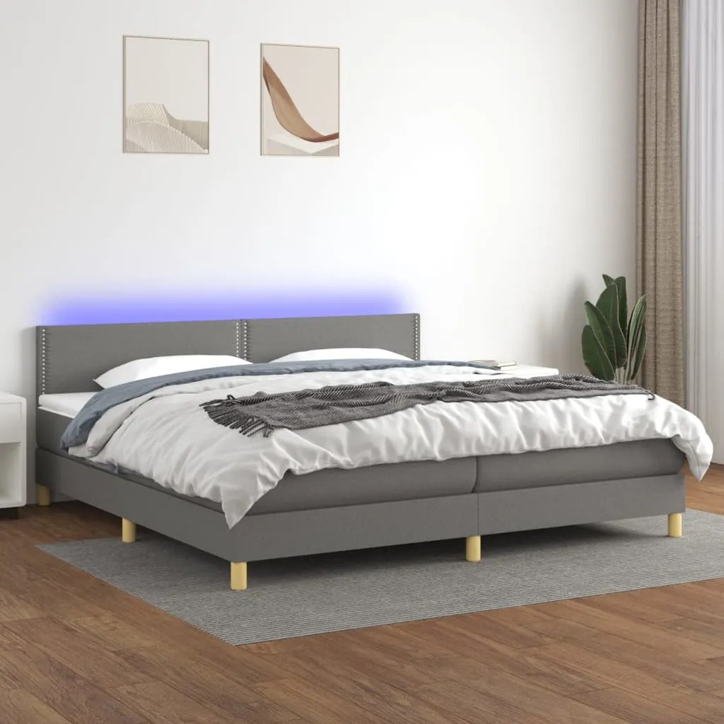 Box spring postel s matrací a LED tmavě šedá 200x200 cm textil 3133662
