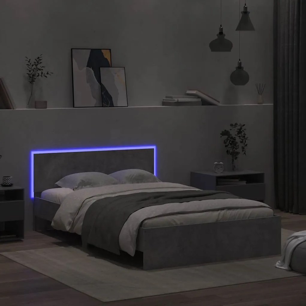 Rám postele s čelem a LED osvětlením betonově šedý 140 x 190 cm 3207626