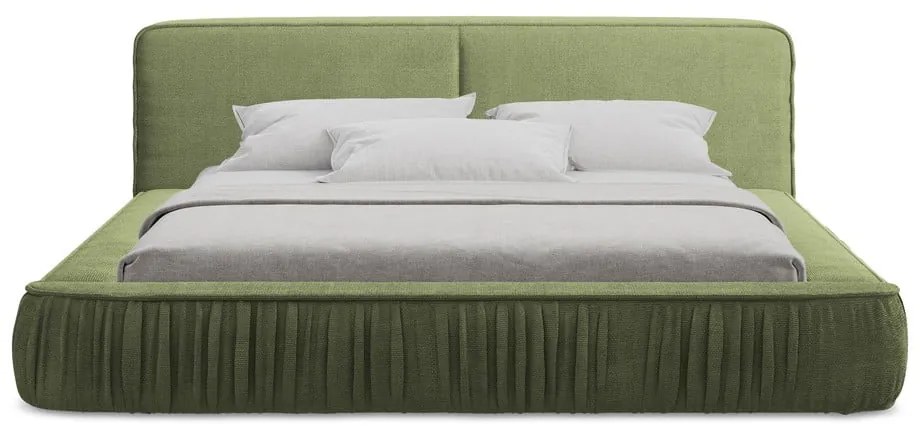 Zelená čalouněná dvoulůžková postel s úložným prostorem s roštem 180x200 cm Keoni – Makamii