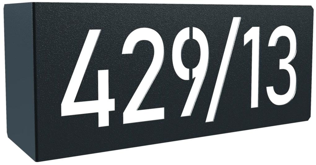 Domovní číslo tabulka lakovaná 7 Velikost: 10 x 24 x 7(ohyb) cm  (M), Odstín: RAL 7016 - Antracit, Ohyb: Na levé straně od čísla