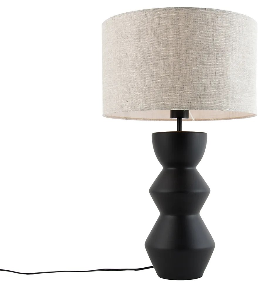 Designová stolní lampa černá s abajurem ze světlé látky 35 cm - Alisia Biano.cz