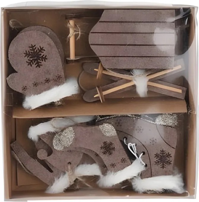 Sada vánočních ozdob v textilním designu – hnědá 10 ks 16 × 16 cm
