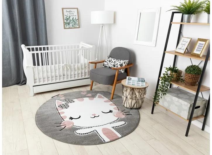 Dywany Łuszczów Dětský kusový koberec Petit Kitty cat grey kruh - 160x160 (průměr) kruh cm