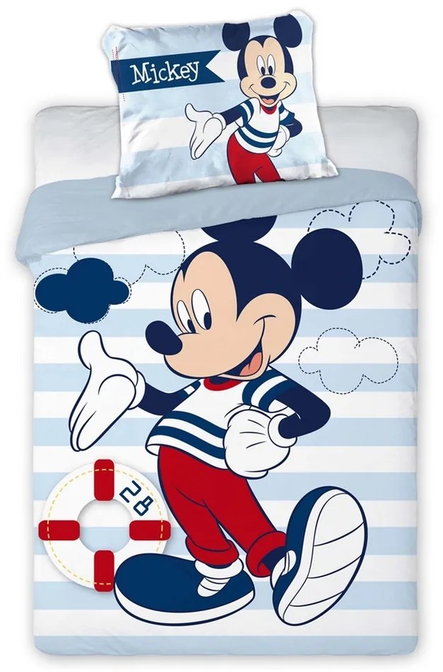 Tiptrade Dětské bavlněné povlečení do postýlky Mickey Mouse Námořník, 100 x 135 cm, 40 x 60 cm