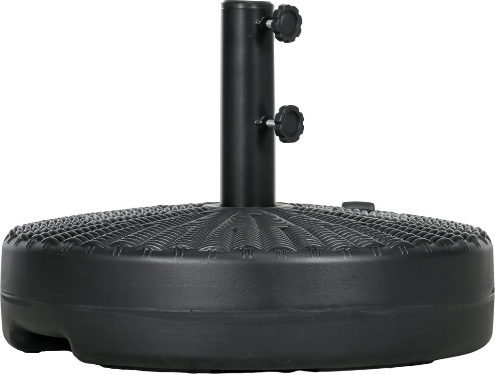 Podstavec pro slunečník Outsunny kulatý pro tyče Ø38/48 mm plnitelný 22 kg vody a 29 kg písku s ratanovým designem Ø51x36 cm Černý | Aosom