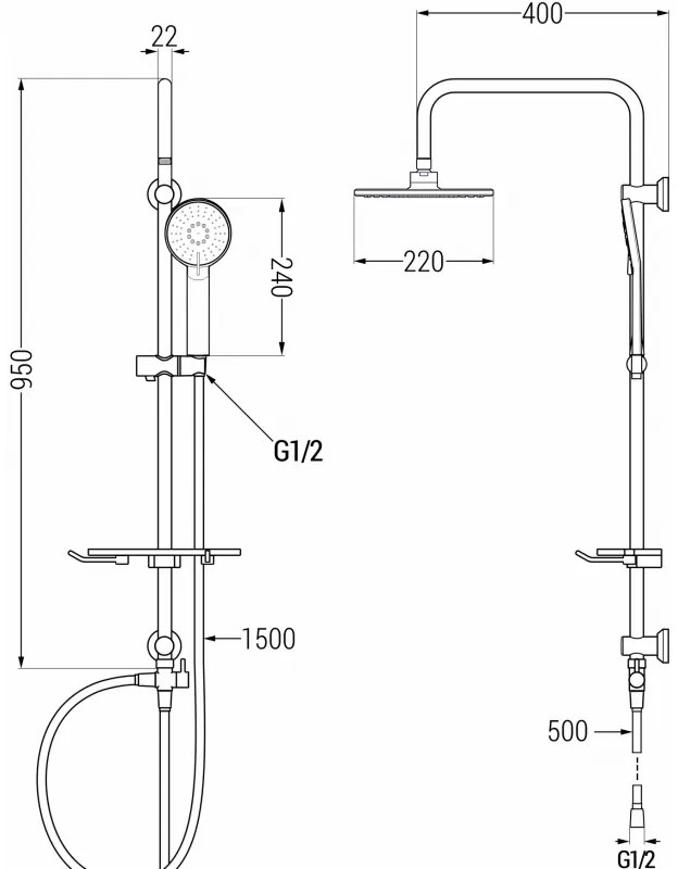 Mexen sprchový set T40 s horní hlavicí 22 cm, zlatá, 798404093-50