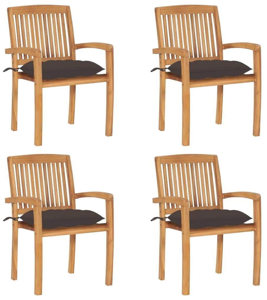 3073263 vidaXL Stohovací zahradní židle s poduškami 4 ks masivní teak