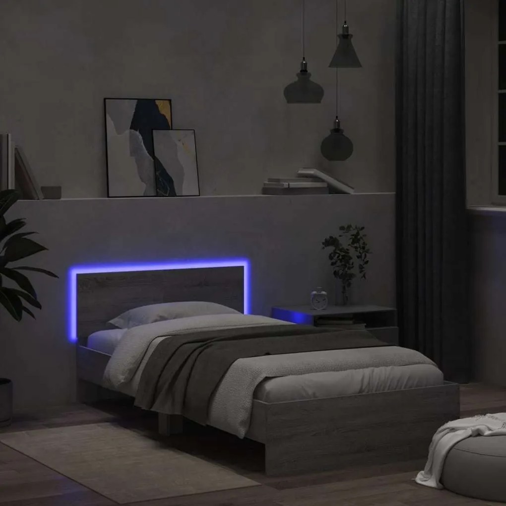 vidaXL Rám postele s čelem a LED osvětlením 100 x 200 cm [838804] Barva: šedá sonoma