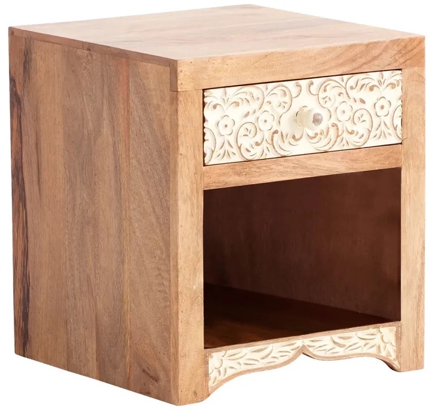 furniture-nabytek.cz - Masivní noční stolek Delmar z mangového dřeva, lakovaný, hnědý – 40×40×45 cm