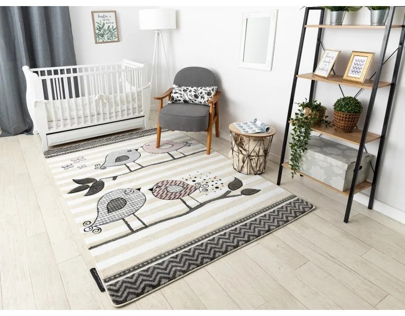 Dywany Łuszczów, Dětský kusový koberec Petit Birds cream, 160x220, šedá, dětský pokoj