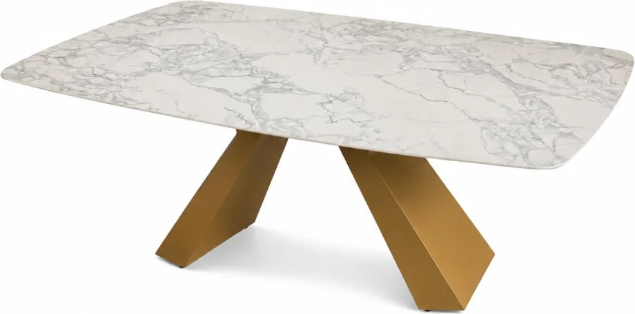 Jídelní stůl ARABESCATO – 200 × 100 cm, keramická deska 12 mm, zlatá podnož ANCONA M