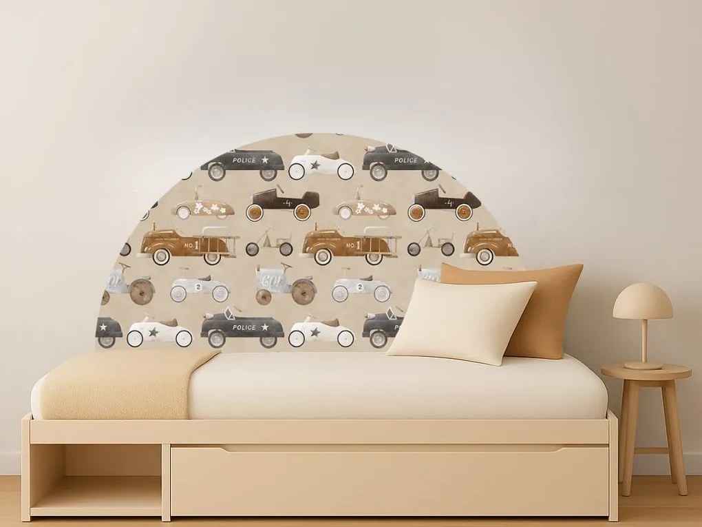 Samolepka na zeď PŮLKRUH do dětského pokoje RETRO AUTA Zvolte rozměr: 196x98 cm