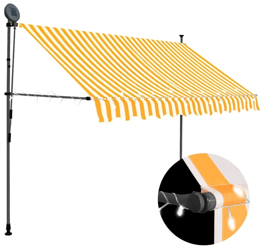 vidaXL Marketos Ručně zatahovací markýza s LED světlem 300 cm bílooranžová