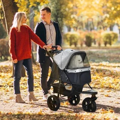 PawHut psí kočárek psí buggy kočičí buggy kočárek pro domácí mazlíčky se 3 koly skládací psi kočka Oxford šedá+černá 109,5 x 57,5 x 106,5 cm