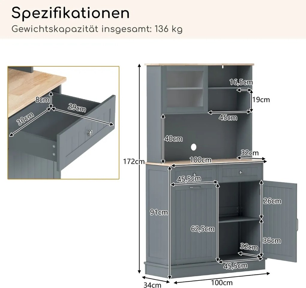 Costway Kuchyňská skříňka na 45 L odpadkový koš s 2 zásuvkami a nastavitelnými