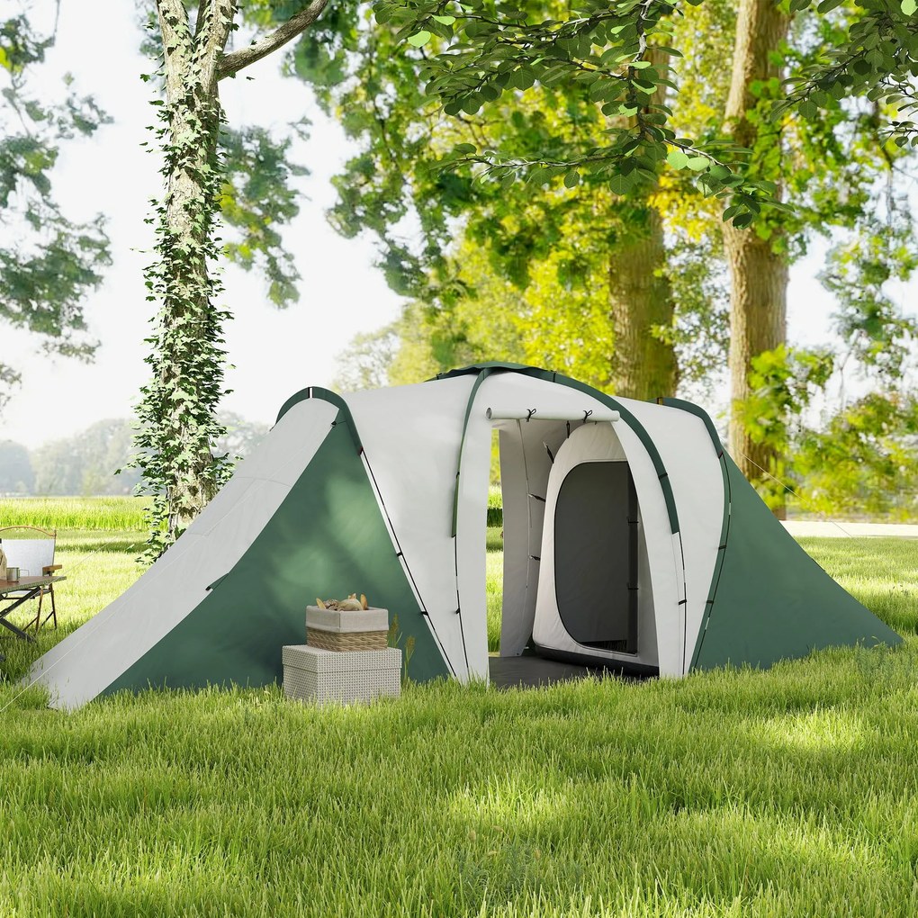 Rodinný tunelový stan Outsunny pro 4-6 osob 555x225x190 cm, voděodolný 3000 mm a skládací s 2 ložnicemi a batoh na výlet
