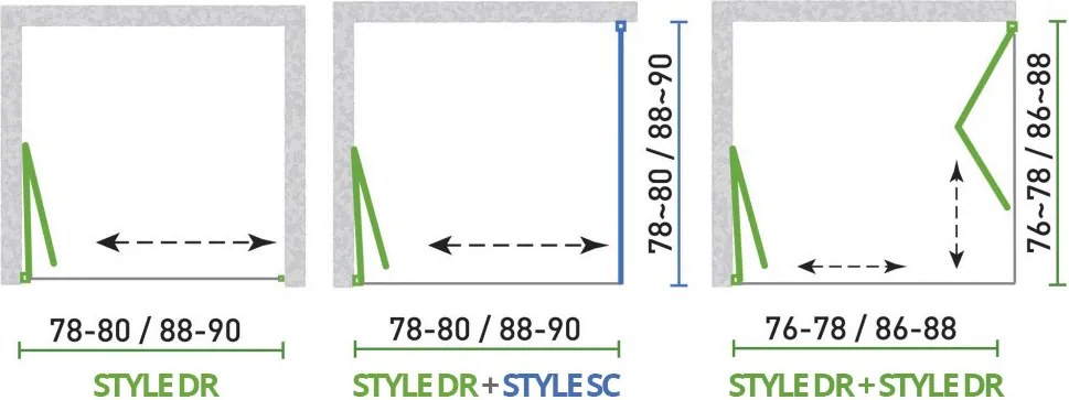 Novoterm Zalamovací otočné sprchové dveře NV-Style DR CHR 90, chrom/transparent - bez vaničky