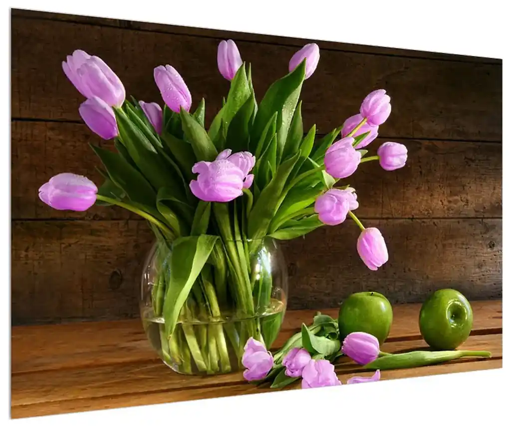 Obraz fialových tulipánů ve váze (120x80 cm) | BIANO