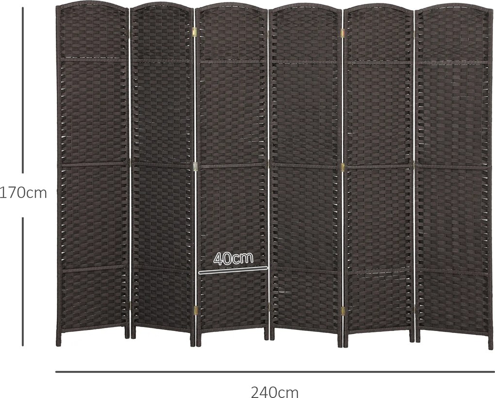 HOMCOM 6-panelový skládací paravan 240x170 cm pro obývací pokoj, ložnici a kancelář, hnědý