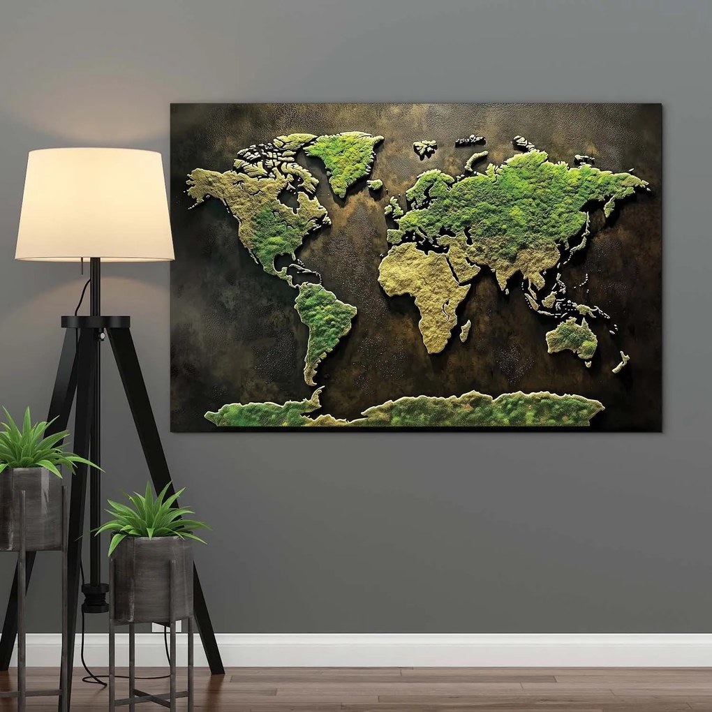 DUBLEZ | Dřevěná mapa světa s mechovým designem | UV tisk, Premium