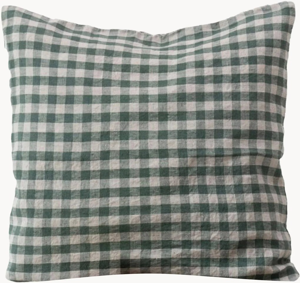 Lněný povlak na polštář Forest Green Gingham