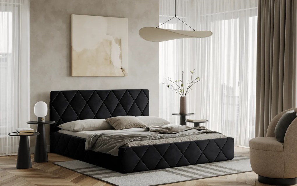 Postel LUKA 180x200 černá s úložným prostorem