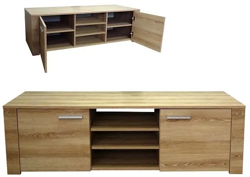 Moderní TV stolek 152 cm s úložným prostorem a policemi - volitelný dekor Buk