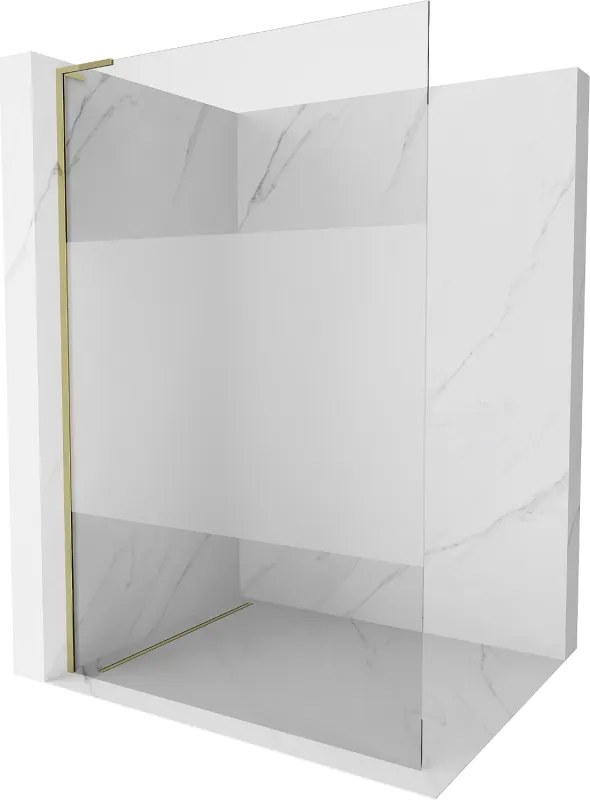 Mexen Kioto L, sprchová zástěna Walk-In 110 x 200 cm, 8mm čiré sklo-námraza, zlatý lesklý profil, 800-110-103-50-35