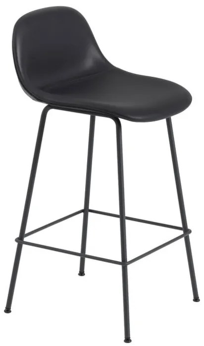 Muuto Barová stolička Fiber s opěrkou tube base, Silk leather black