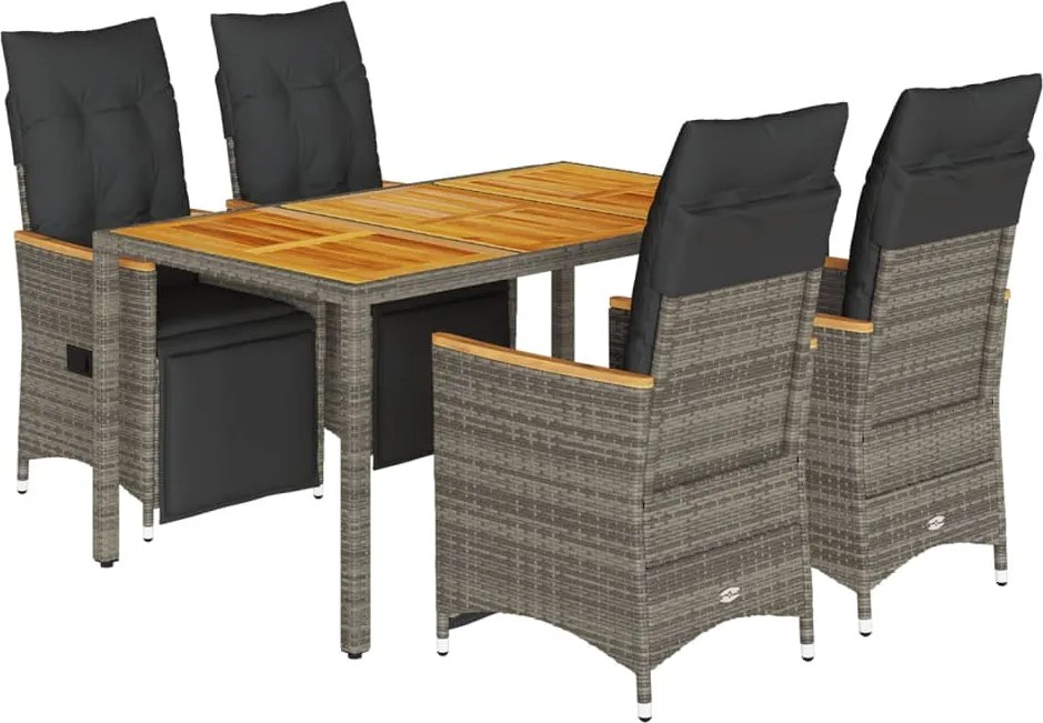 5dílný zahradní bistro set s poduškami šedý polyratan 3276969
