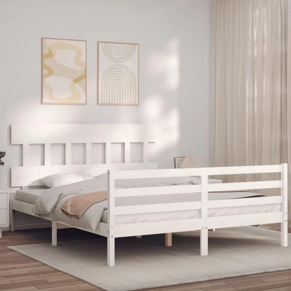 Rám postele s čelem bílý 160 x 200 cm masivní dřevo,  3195167