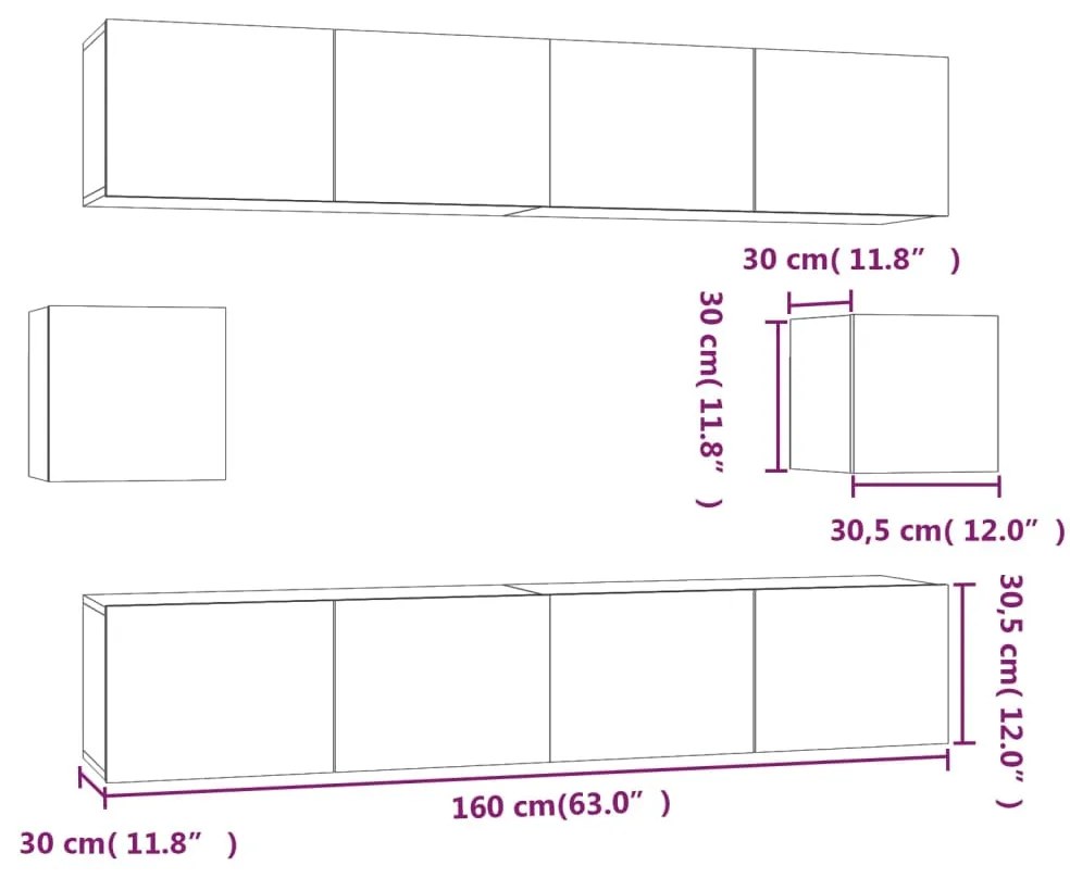 6dílný set TV skříněk betonově šedý kompozitní dřevo - Default Title