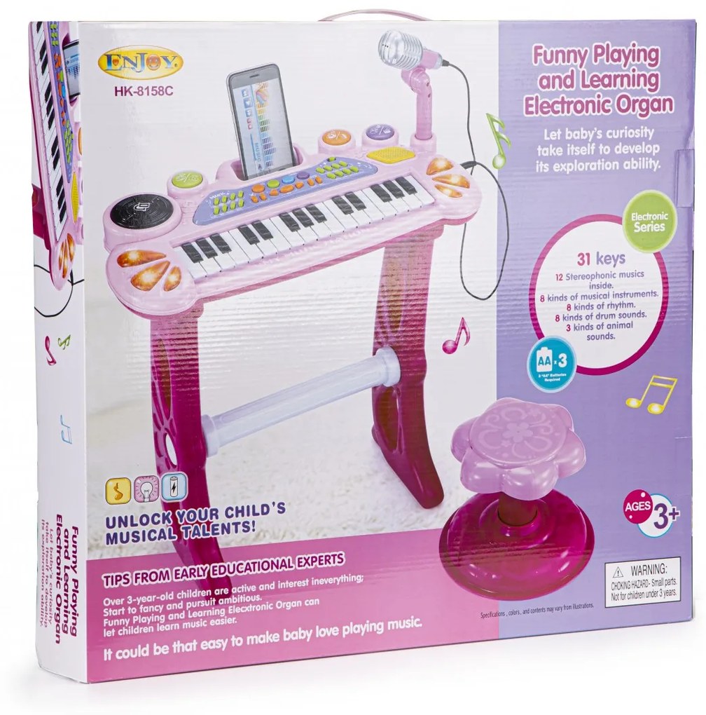 Dětský keyboard s mikrofonem Laura růžový