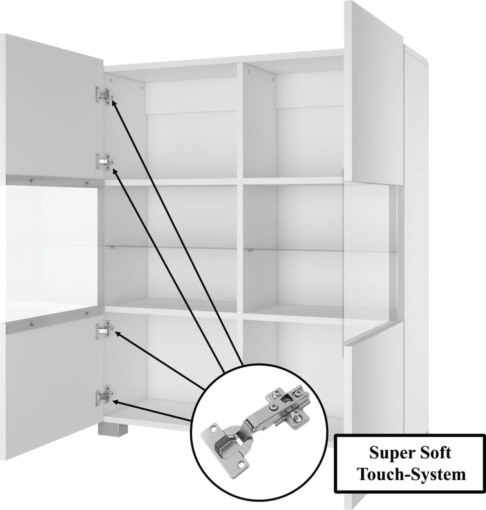 Komoda Belini Premium Full Version bílý lesk + LED osvětlení Nexum 2 NEX KOM1/1/W/W/0/0