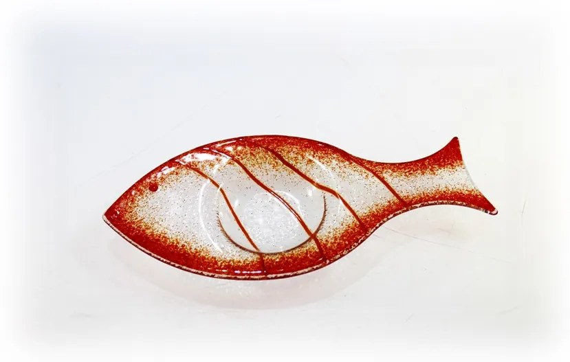 BDK-GLASS Skleněný svícínek rybička - FISH - červená Rozměr: 17x8cm