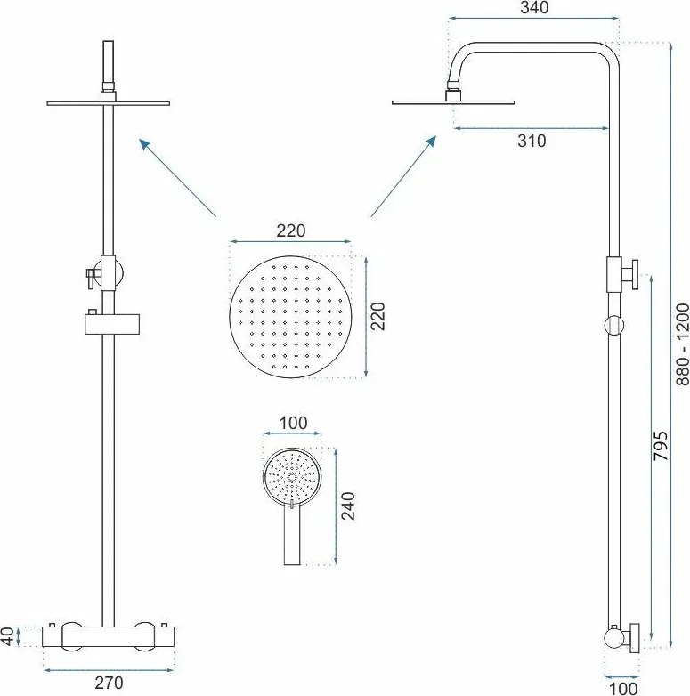 Rea Parot, sprchová souprava s termostatickou baterií, zlatá matná, REA-P2323