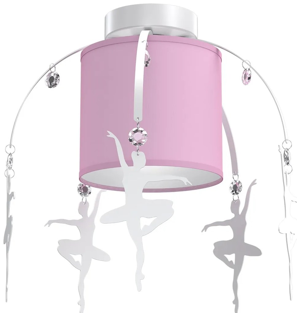 Dětské stropní svítidlo Baletnica white, 1x růžové textilní stínítko, w