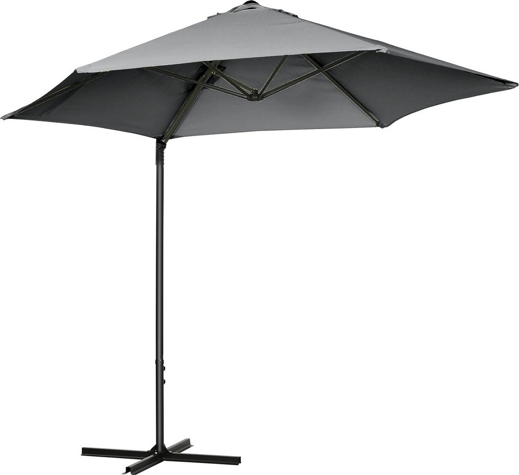 Zahradní slunečník Outsunny Ø256x245 cm s 360° otočným ramenem, manuálním otvíráním a křížovou základnou pro terasu venku | Aosom