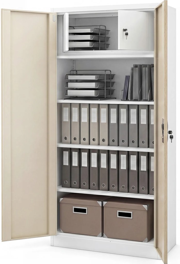 Kovová skříň s úložným prostorem bílá / dub sonoma: Eco Design TOMASZ, 900 x 1850 x 450 mm