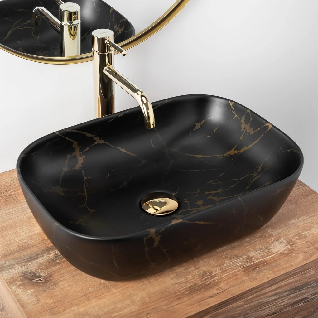 Rea Belinda Marble umyvadlo, 47 x 34 cm, černá matná, REA-U8908