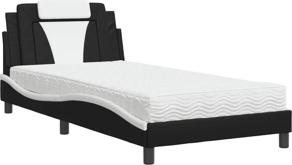 Postel Viana s matrací černá a bílá 100 x 200 cm umělá kůže 3208780