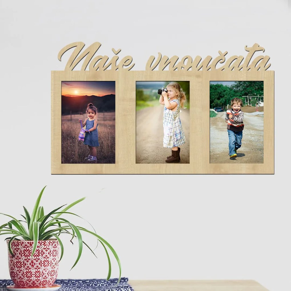 dřevo života Dřevěný fotorámeček Naše vnoučata Zvolte barvu dekoru: Javor, Velikost fotografie: 10x15, Počet fotorámečků: 3