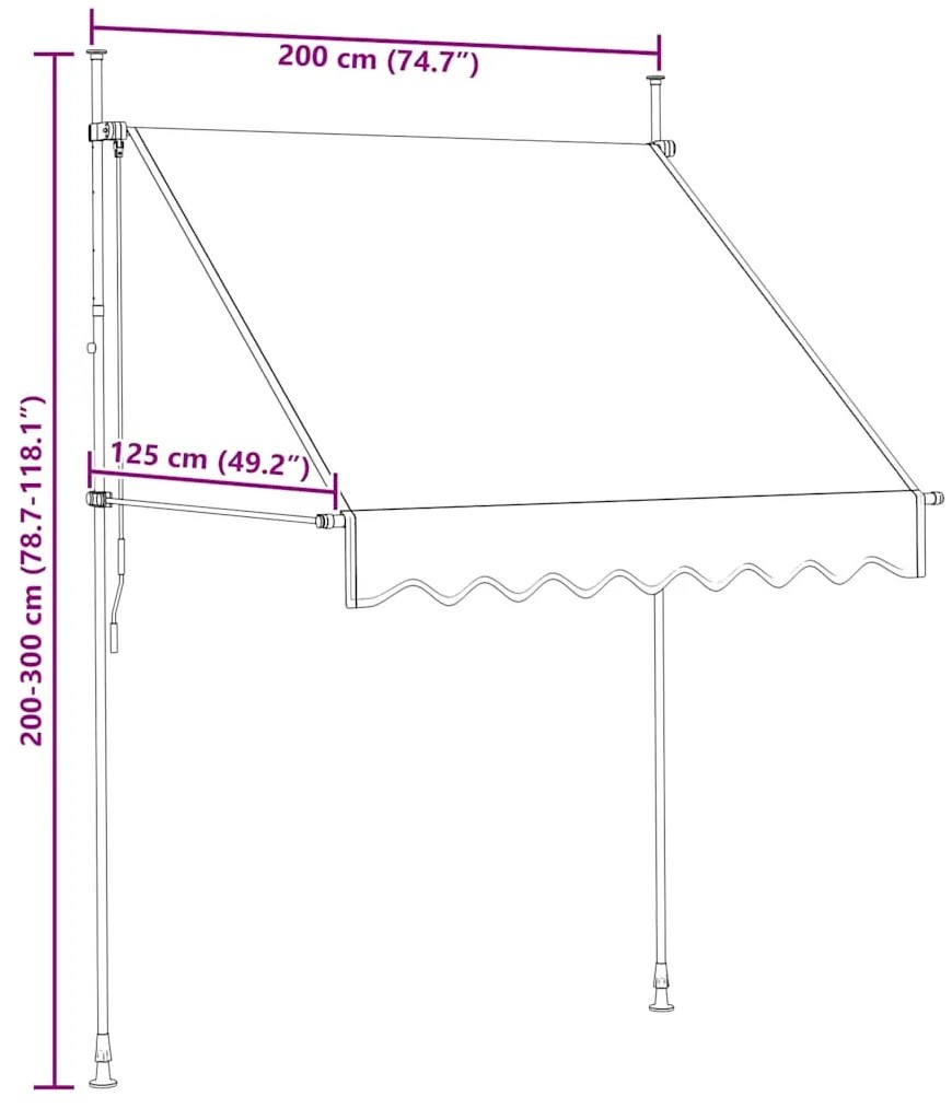 vidaXL Marketos Ručně zatahovací markýza 200 cm oranžovo-bílé pruhy